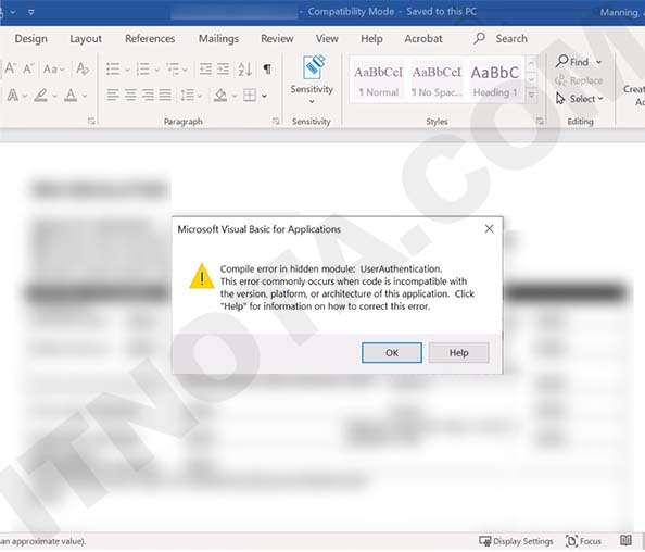 How To Solve Ms Office Vba Compile Error Userauthentication It Nota